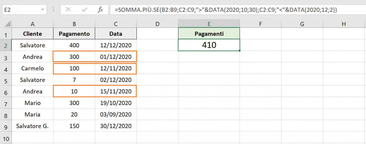 Funzione SOMMA.SE su Excel - Foglio Excel